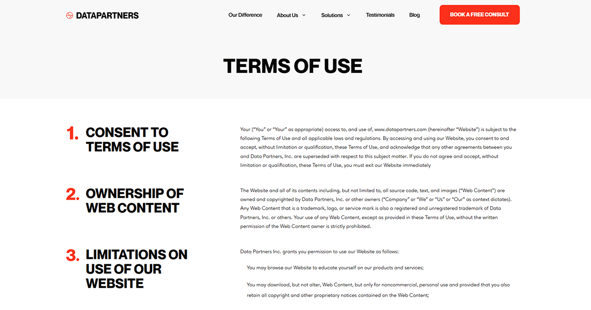 Terms of Use | Data Partners Website Policies